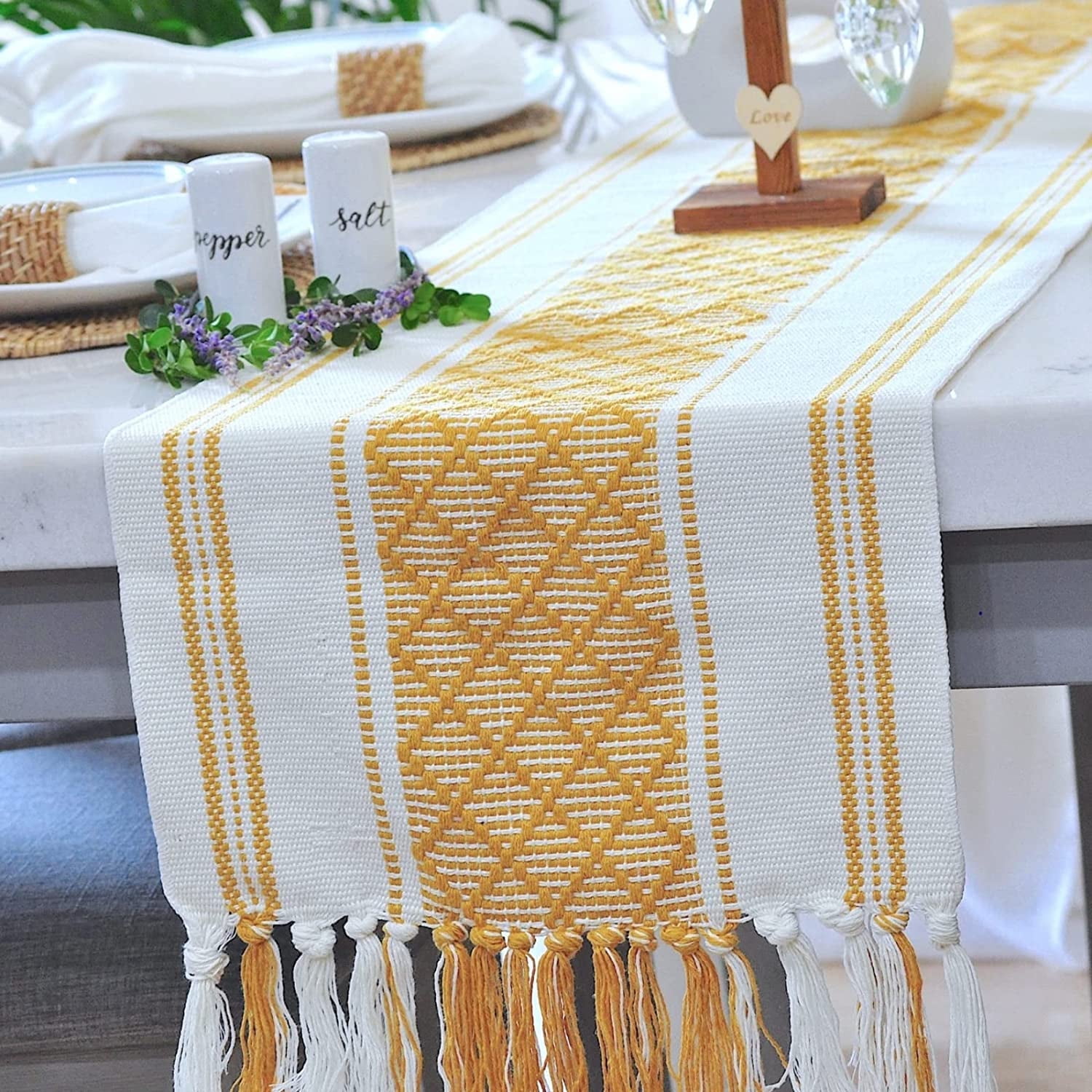 Farmhouse Cotton Woven Dining Table Runner with Tassels 14 x 72 Inches ...