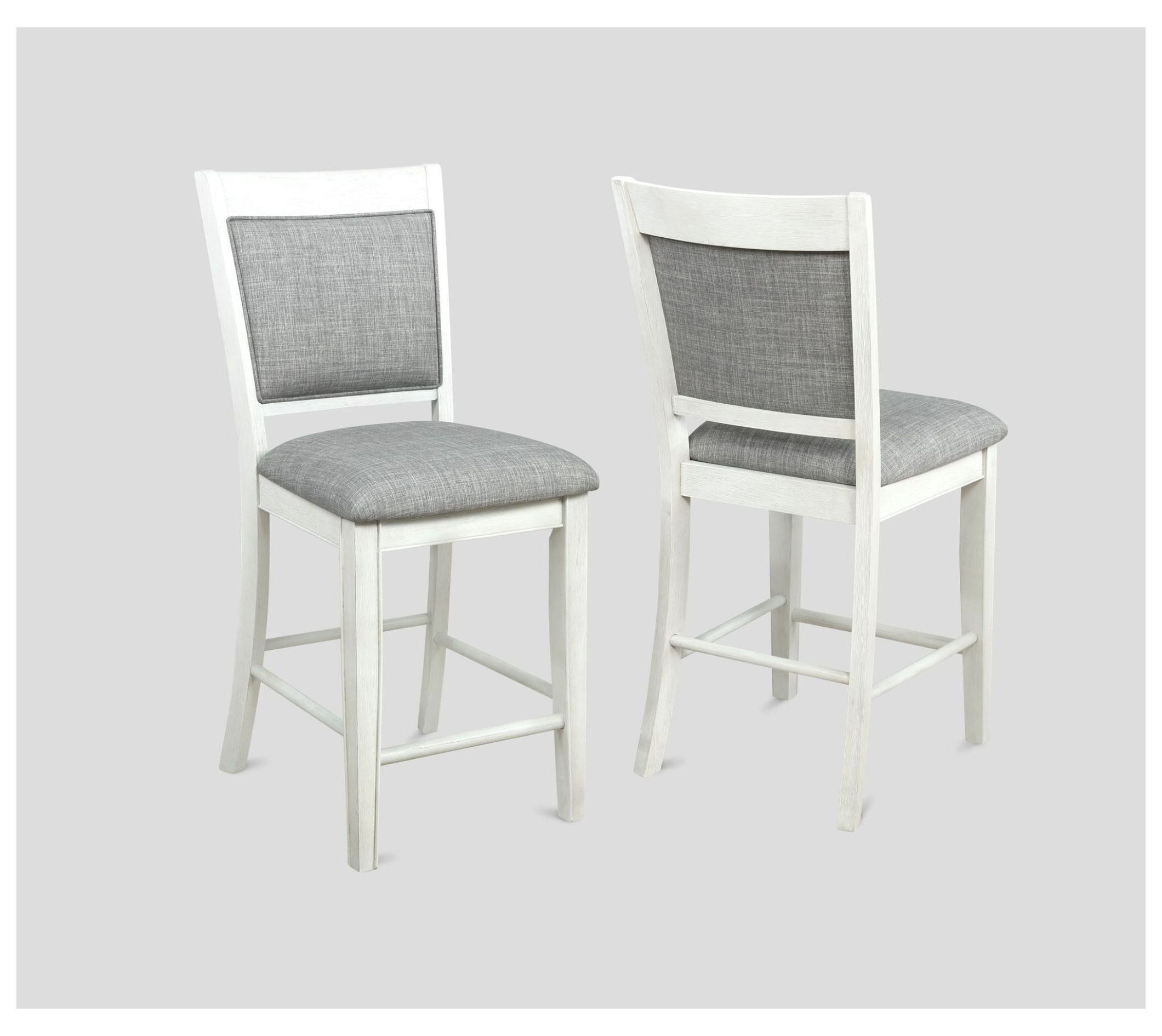 Farmhouse Counter Height Chairs (2pc) - White & Gray Linen Bar Stools ...
