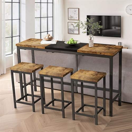 Farmhouse Counter Height Dining Room Table Set with 3 Bar Stools ...