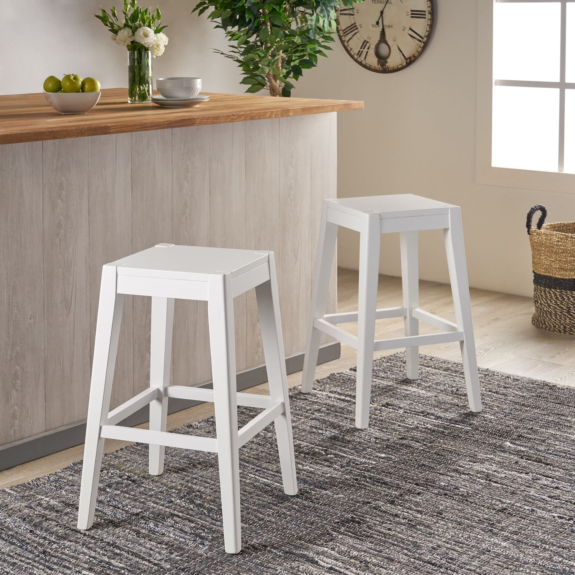 Farmhouse Counter Stools Set of 2 - Classic Wood-Look Handcrafted ...