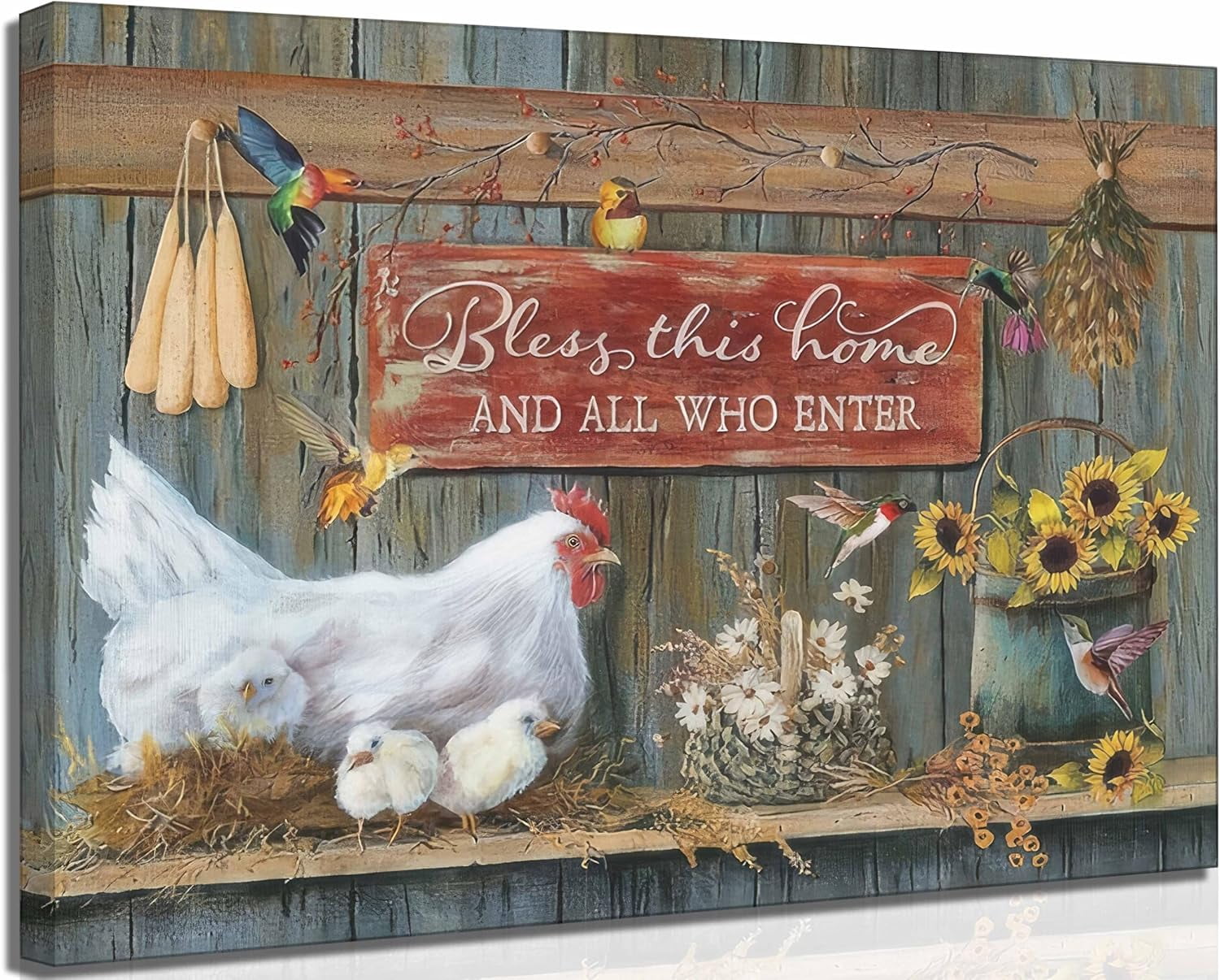 Farmhouse Country Chicken Canvas Wall Art Rustic Farm Hen Hatching ...