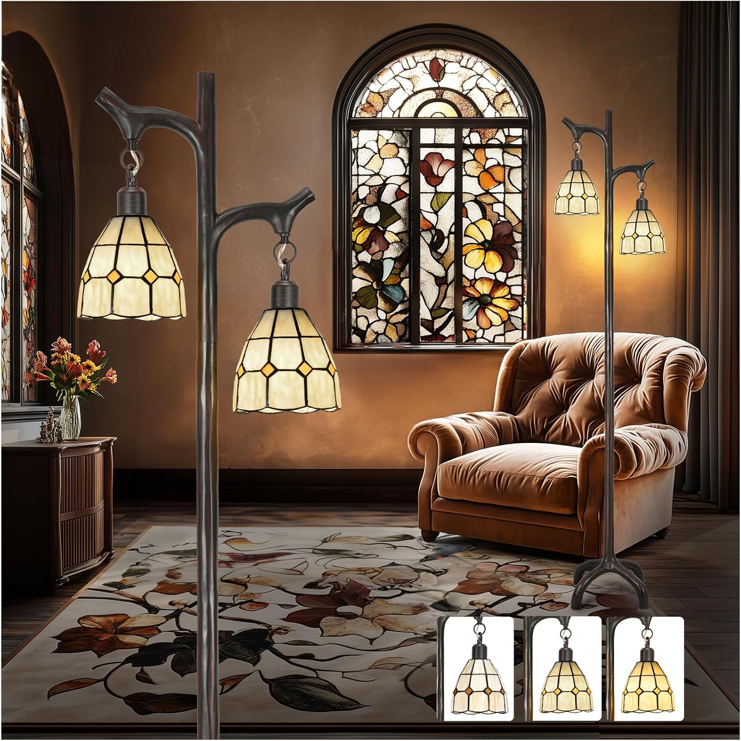 Farmhouse Country Cottage Floor Lamp with Metal Tray for Living Room,S ...