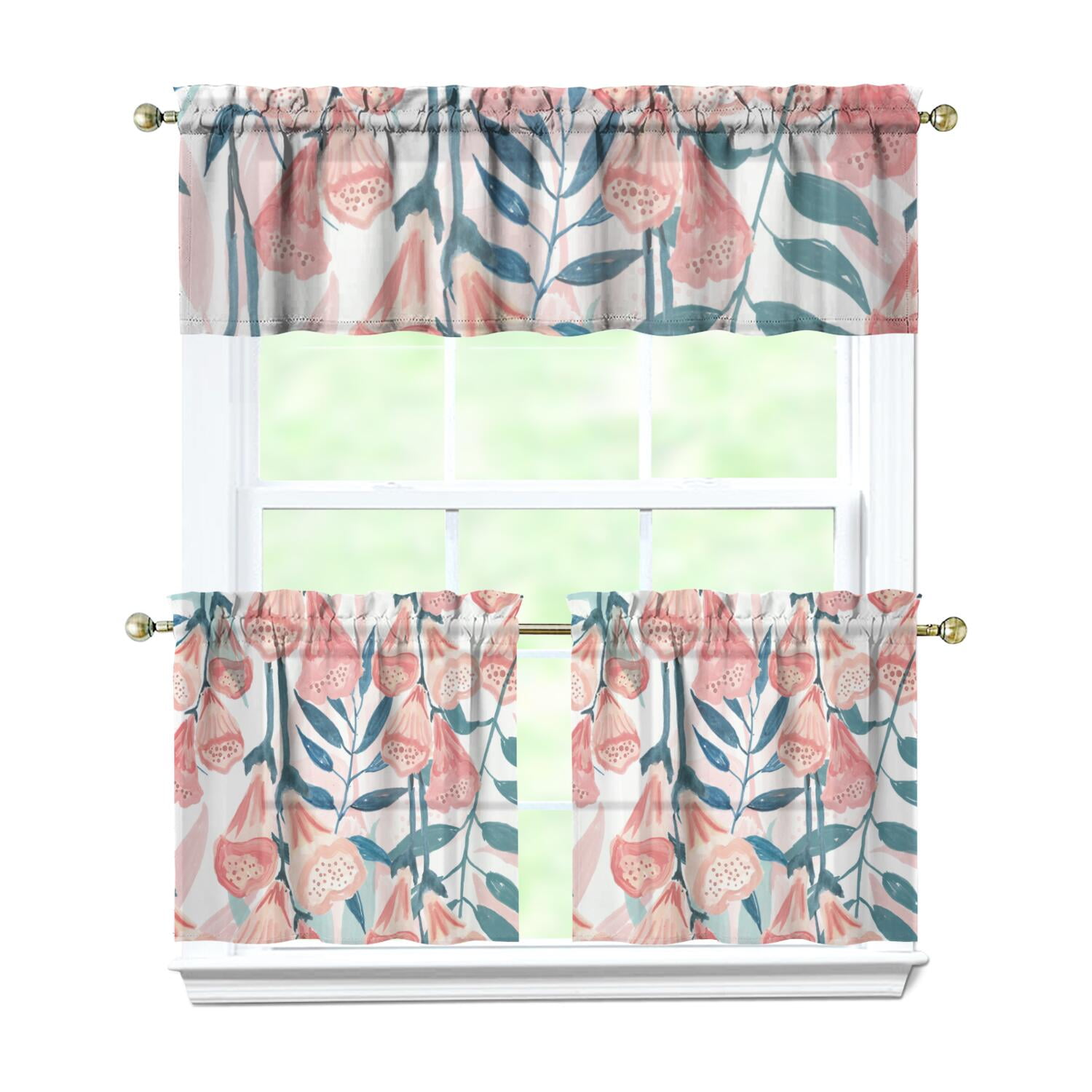 Farmhouse Country Curtains 24 Inch - 3 Panel Bohemian Floral Set with ...