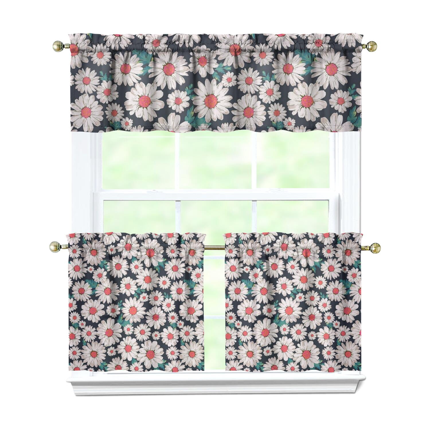 Farmhouse Country Curtains 24 Inch Short - 3 Panel Bohemian Floral Set ...