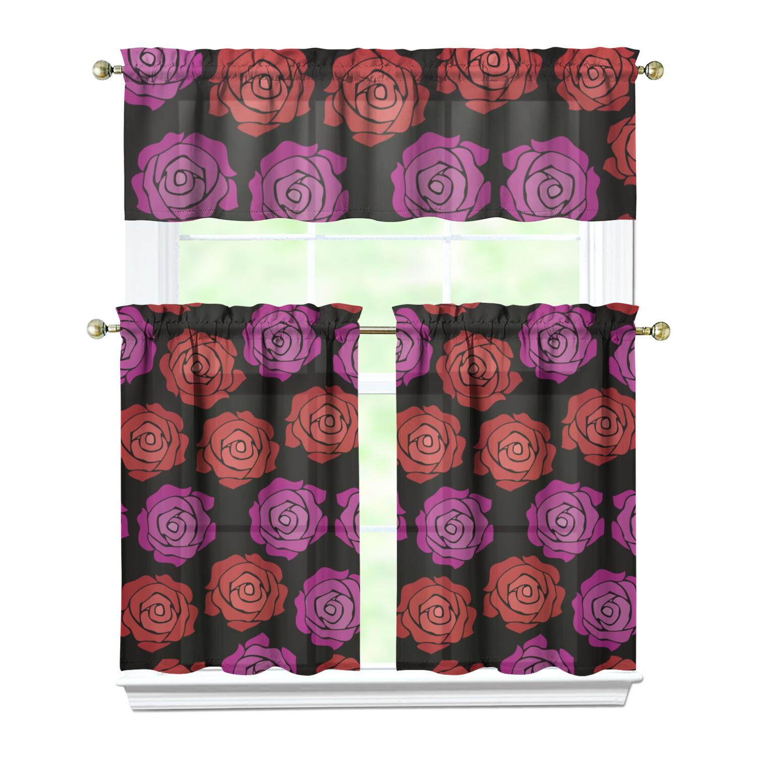 Farmhouse Country Curtains 36 Inch - 3 Panel Bohemian Floral Set with ...