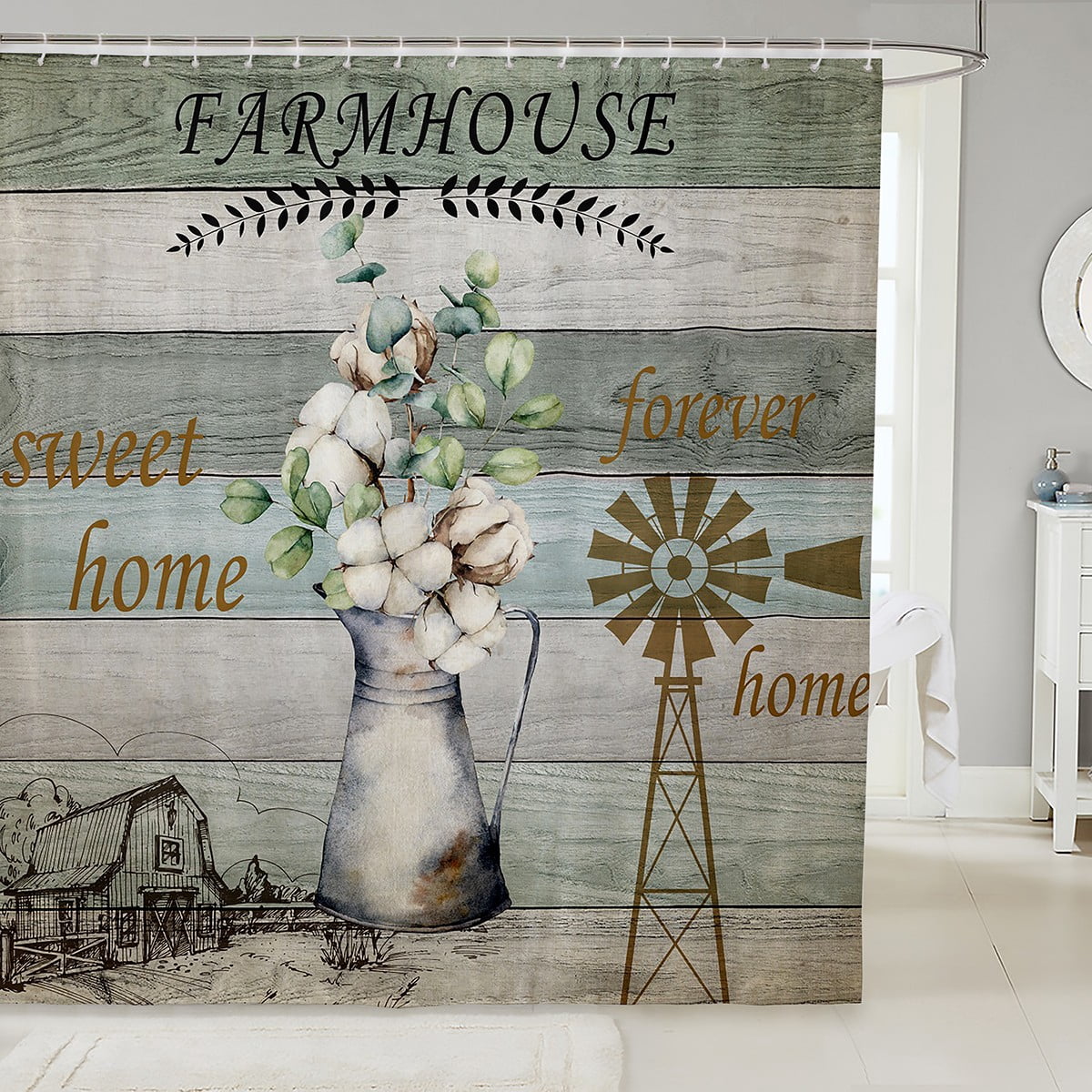 Farmhouse Country Floral Cotton Flower Fabric Shower Curtain,Rustic ...