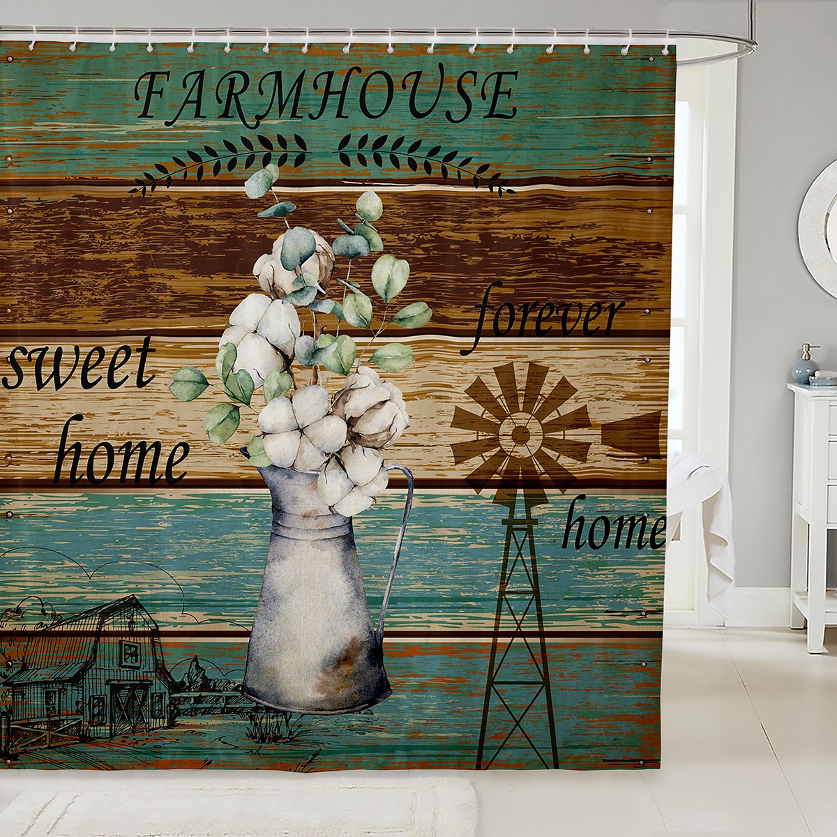 Farmhouse Country Floral Cotton Flower Fabric Shower Curtain,Rustic ...