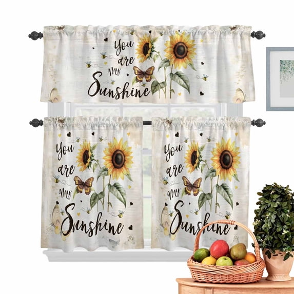 Farmhouse Country Kitchen Curtains Valances 3 Piece Set, Sunflowers You ...