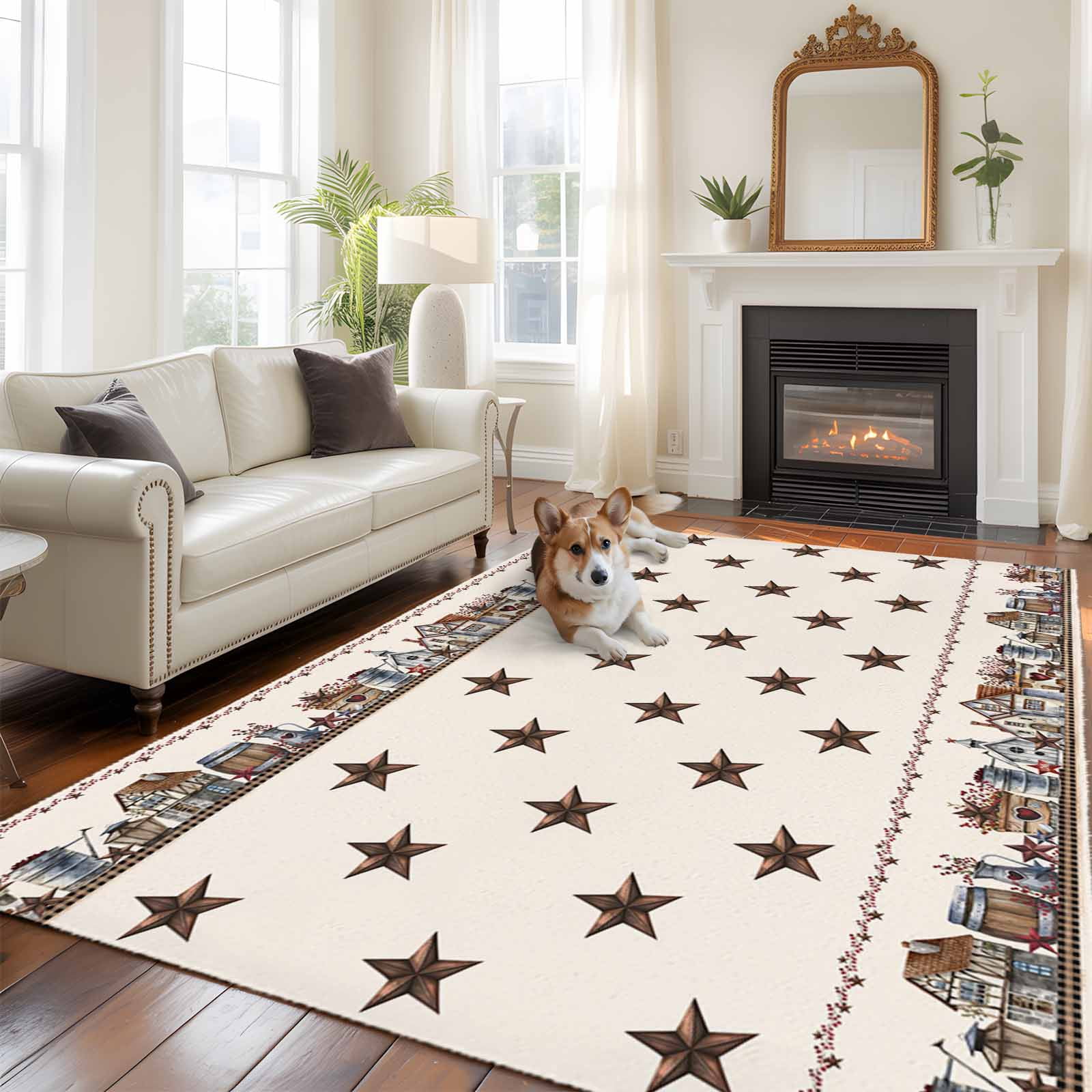 Farmhouse Country Large Area Rugs 8x10 ft Star Barn Bucket Berry ...