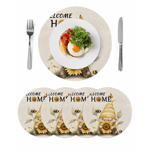 Farmhouse Country Round Table Placemats set of 4, Dwarf Bee Sunflower ...