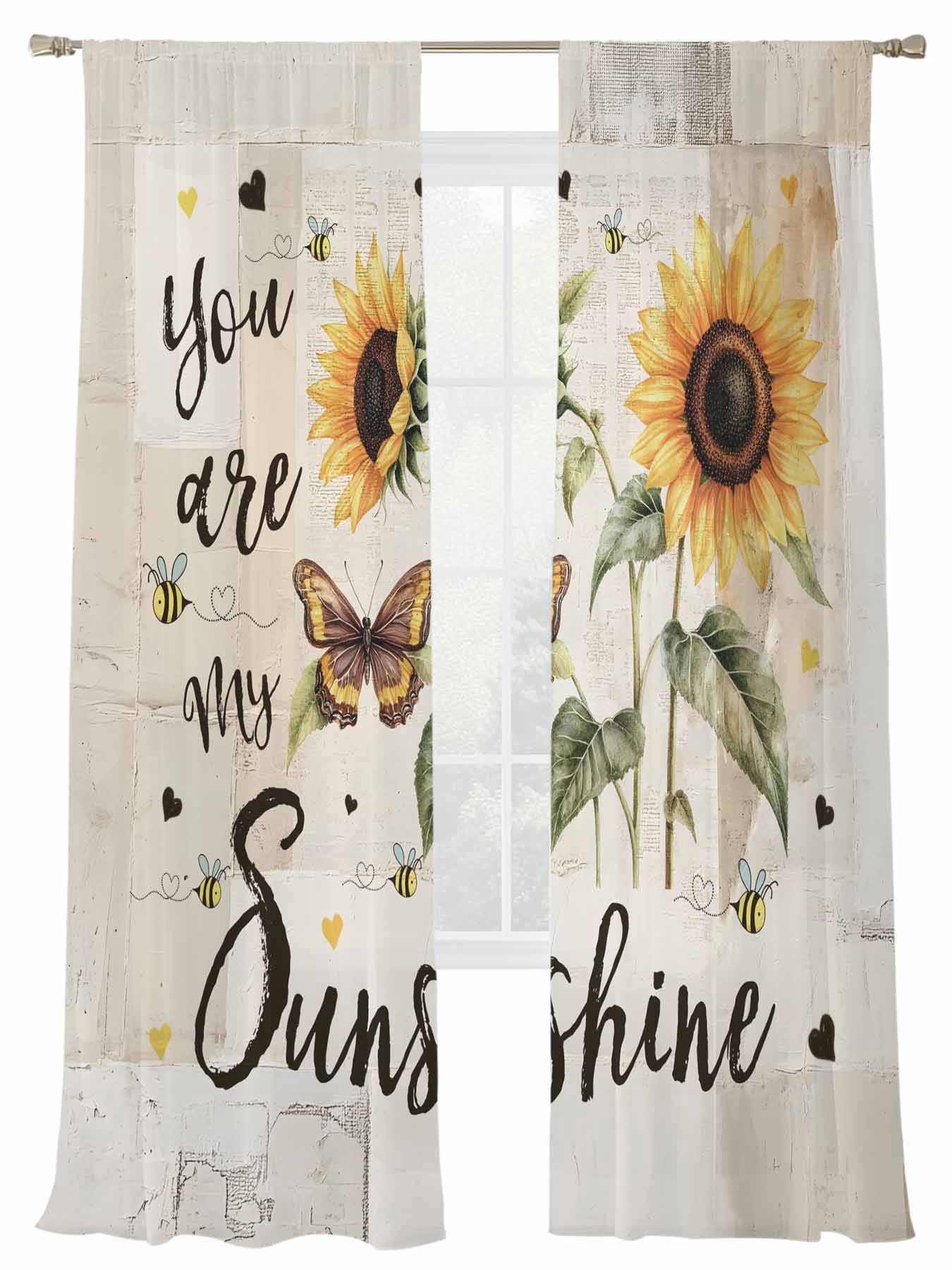 Farmhouse Country Sheer Curtains 2 Panels Set Floral Sunflowers You Are ...