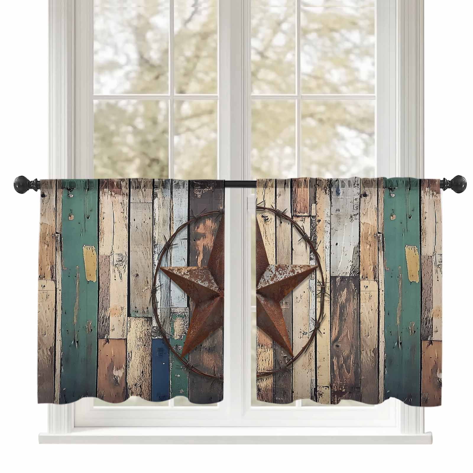 Farmhouse Country Star Sheer Curtains 54 inches Long, Texas Star Shabby ...