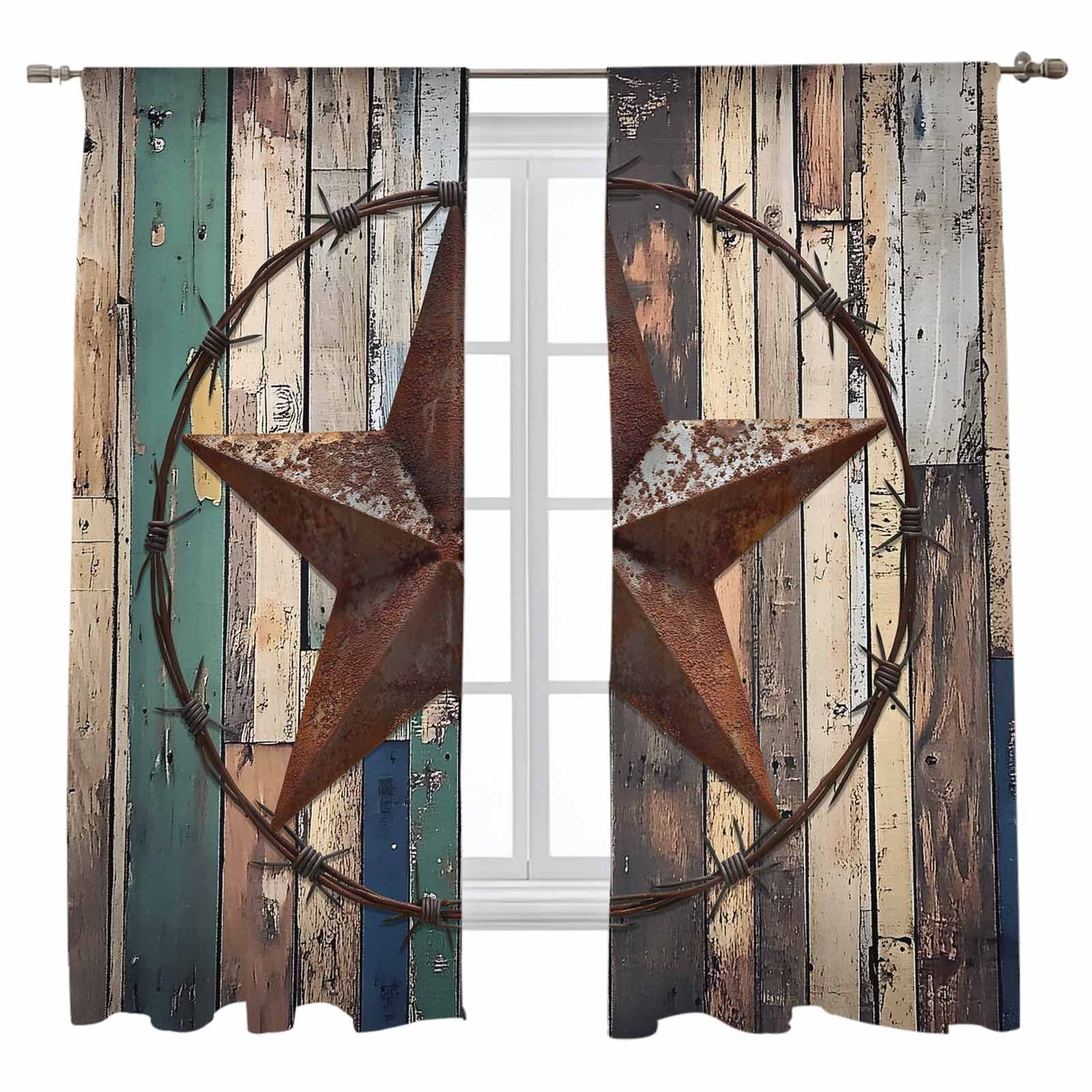 Farmhouse Country Star Sheer Curtains 72 inches Long, Texas Star Shabby ...