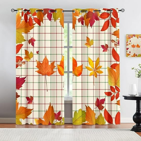 Farmhouse Country Style Blackout Curtains, Autumn Maple Leaf Print ...