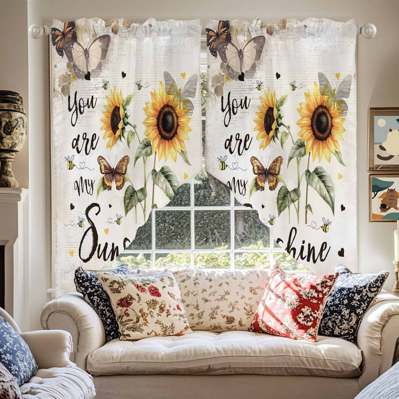 Farmhouse Country Swag Curtain Valance for Windows, Sunflower ...