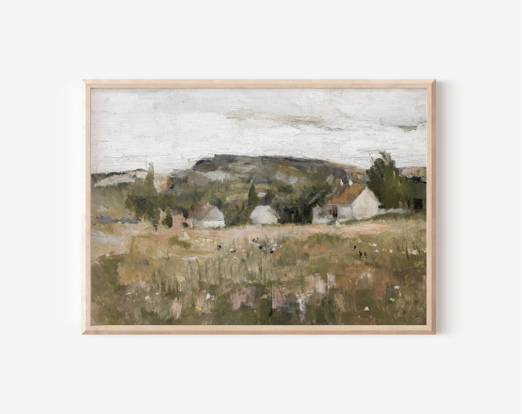 Farmhouse Country Vintage Oil Painting Antique Art Print Large Scale ...