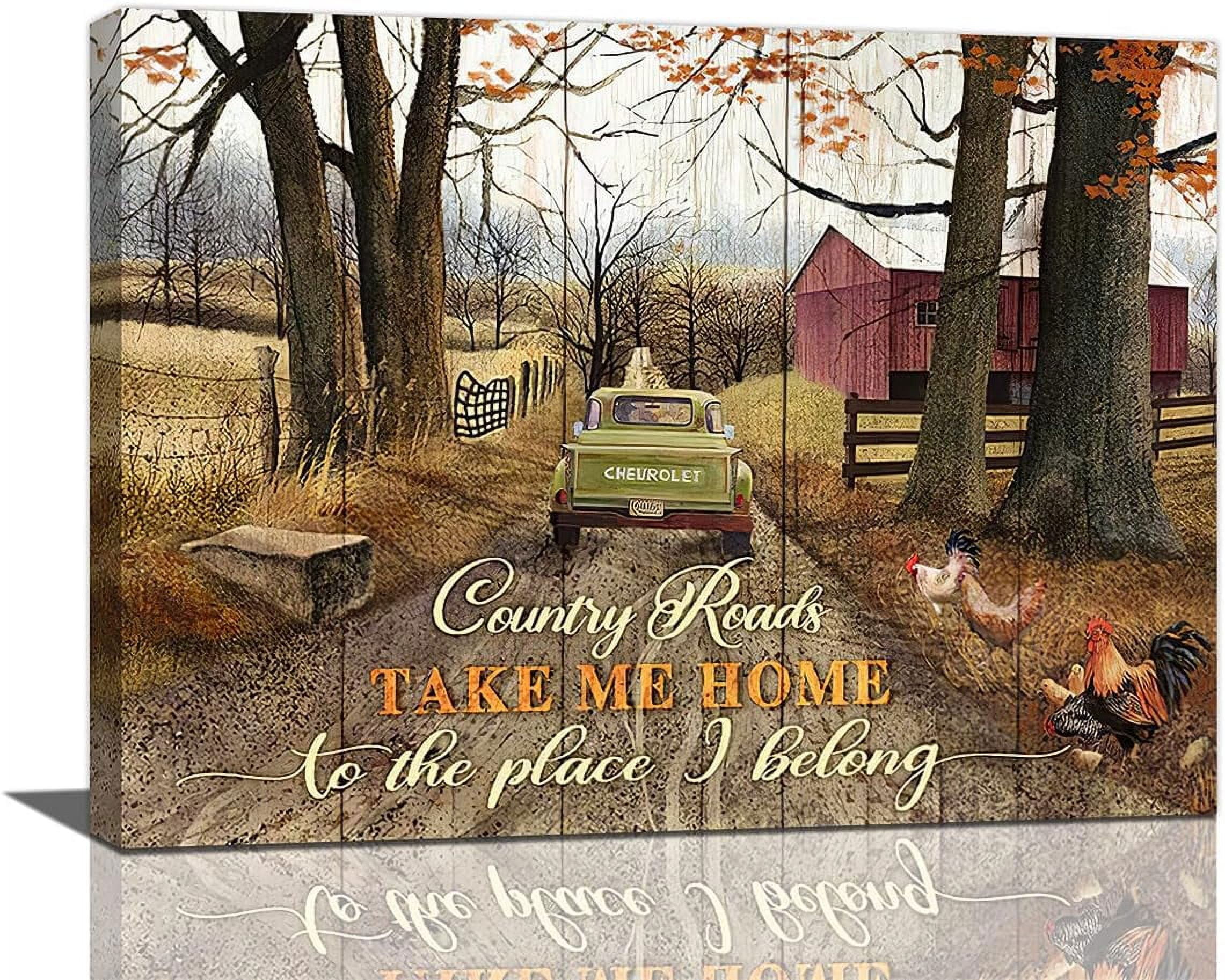 Farmhouse Country Wall Art Rustic Truck Chicken Barn Scenery Pictures ...
