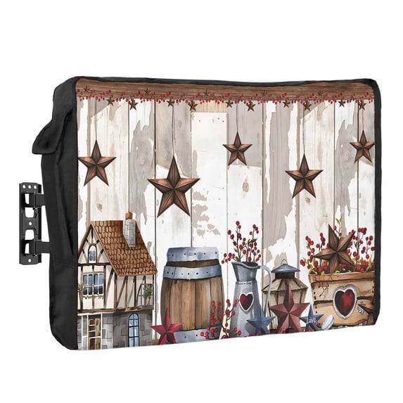 Farmhouse Country Waterproof Outdoor TV Cover, Star Barn Barrel Plant ...
