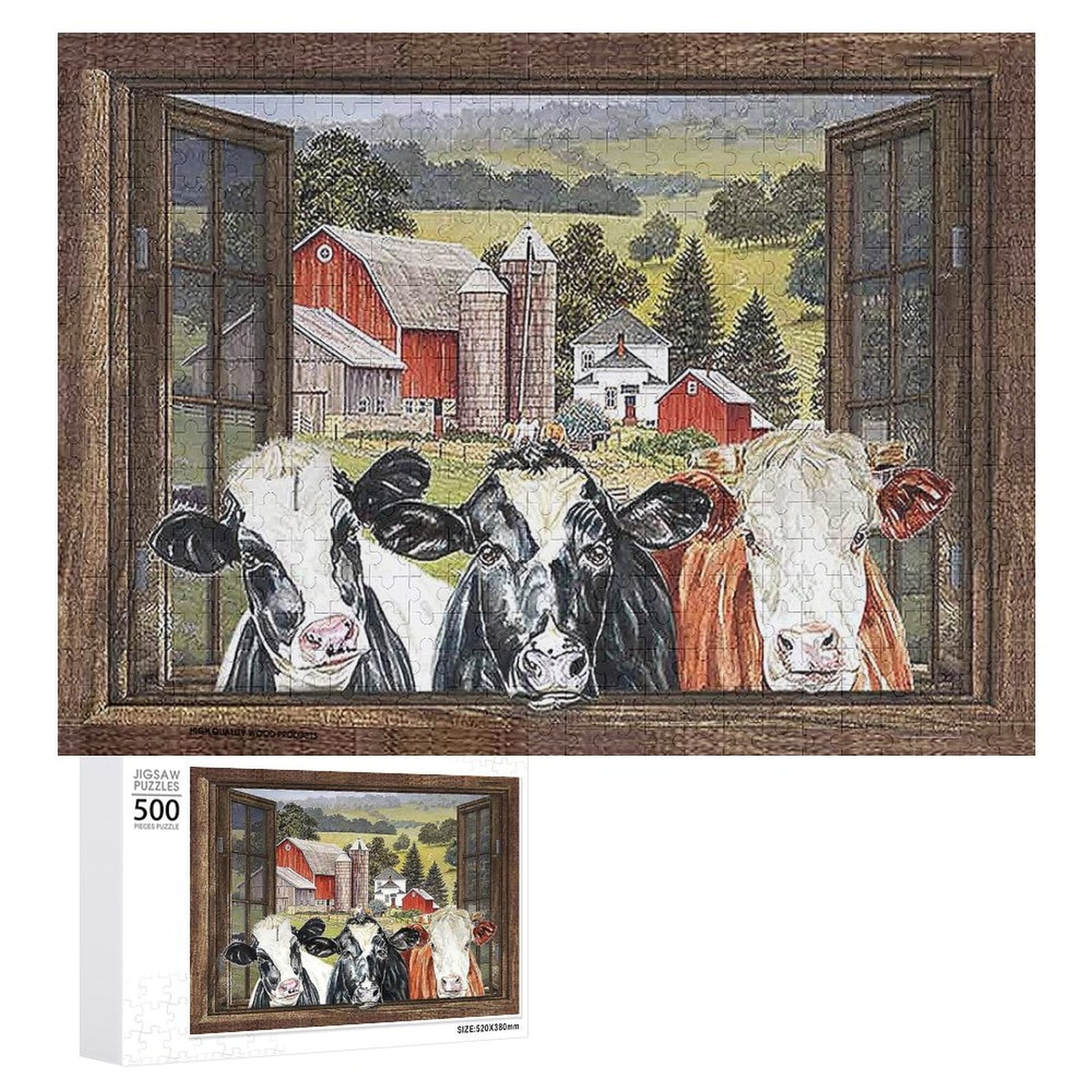Farmhouse Cow 500 Piece Jigsaw Puzzles for Adults - Rustic Country Barn ...