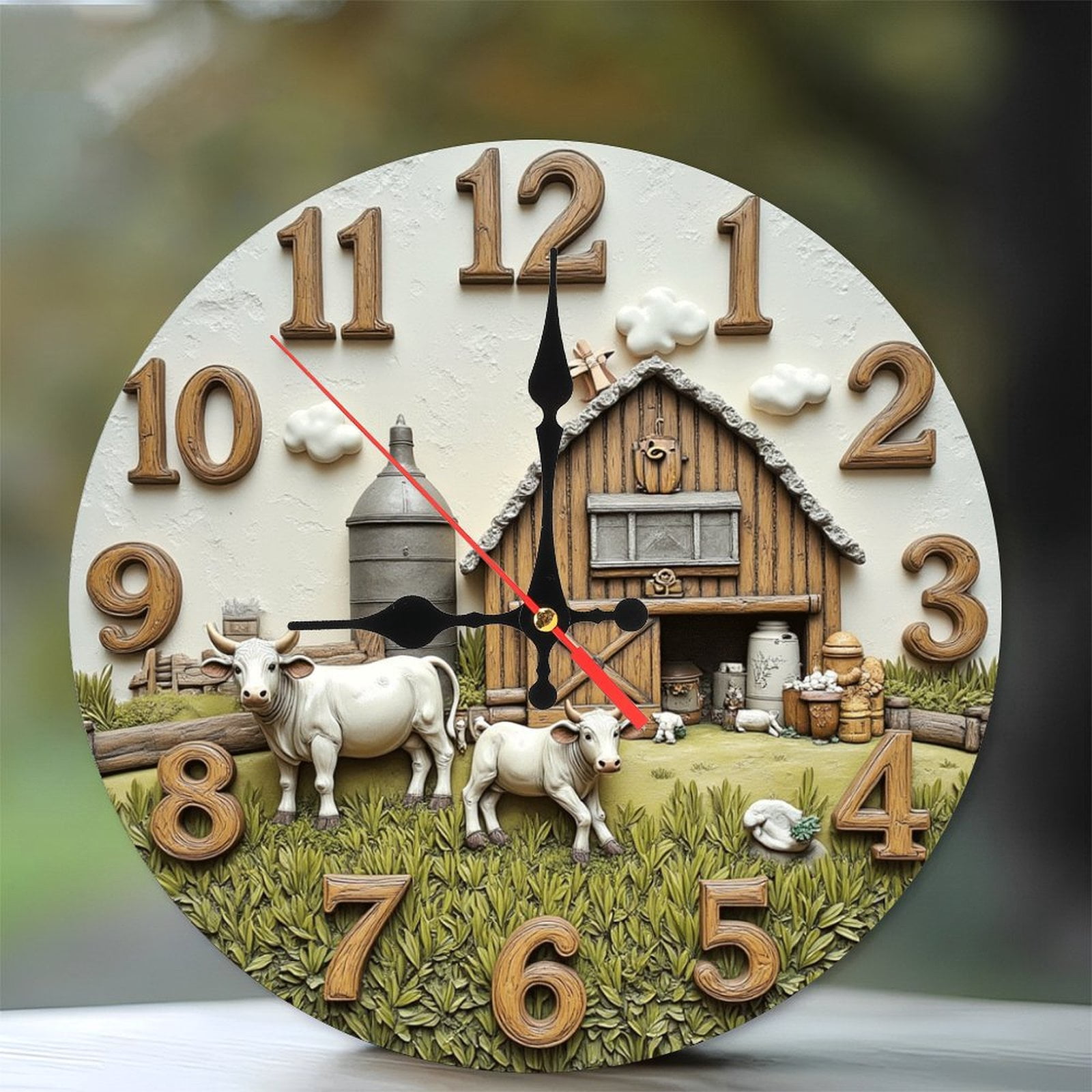Farmhouse Cow Barn Wall Clock Resin Decor 10-Inch Silent Wooden Wall ...