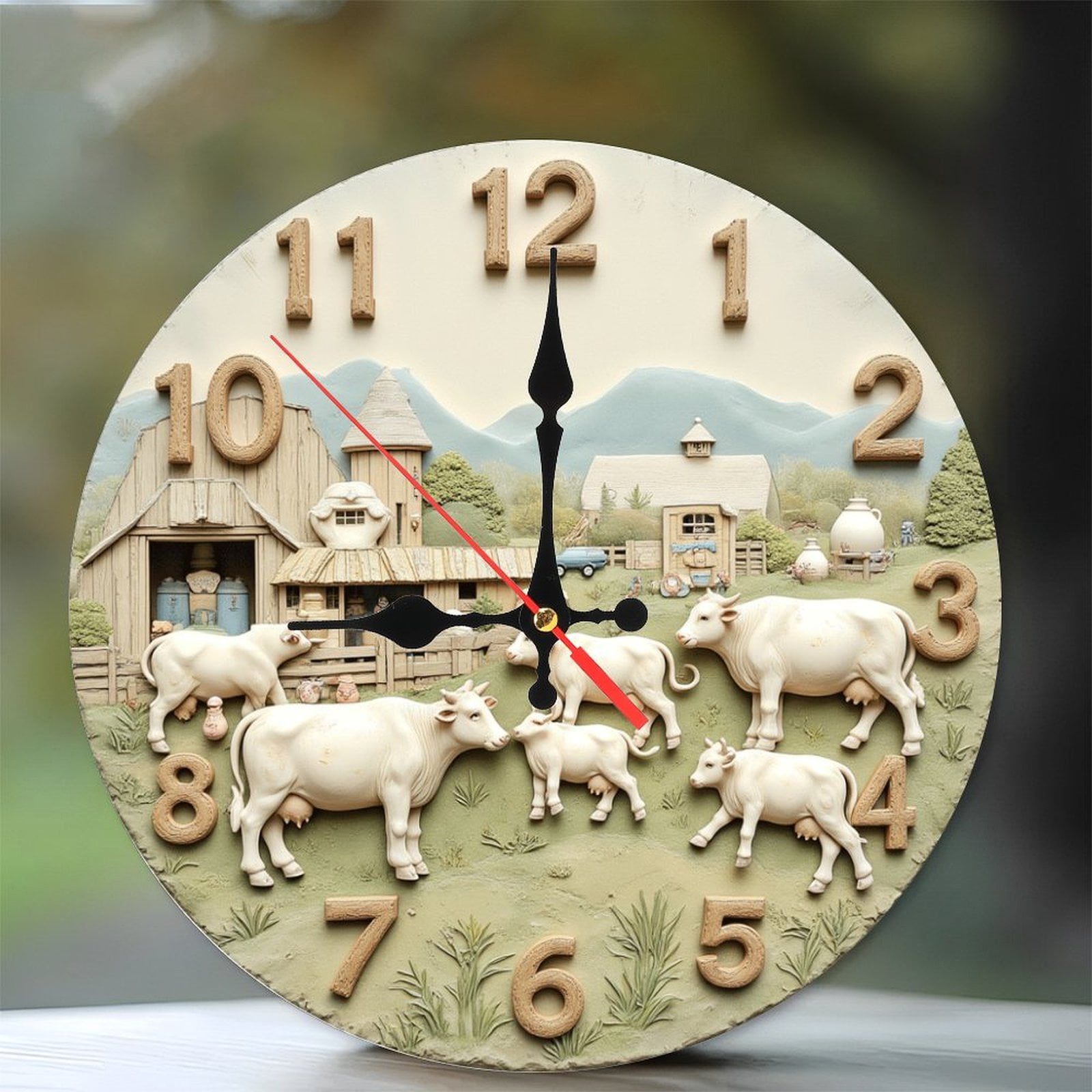 Farmhouse Cow Clock Wall Decor Rustic Beige White Cattle 10-Inch Silent ...