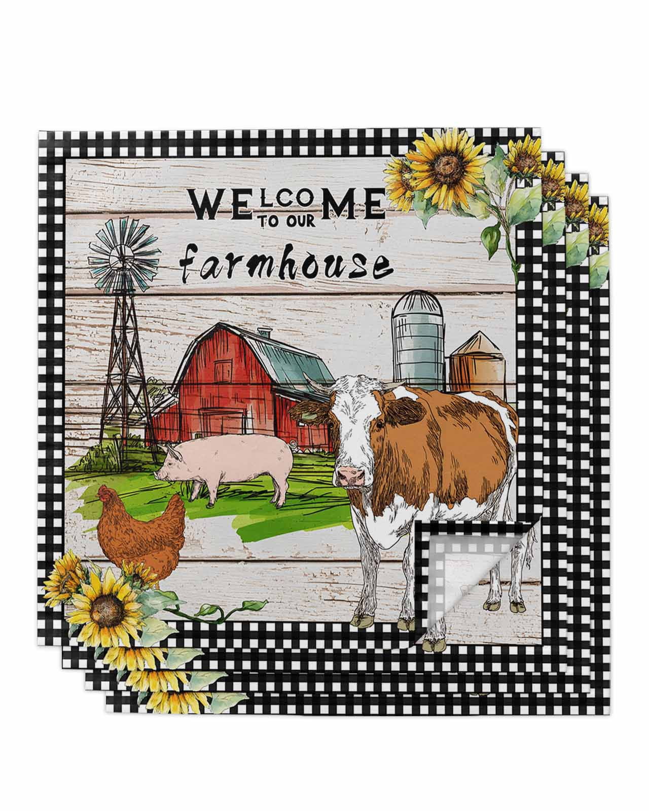 Farmhouse Cow Cloth Napkins Set of 4 Reusable Dinner Napkins, Country ...