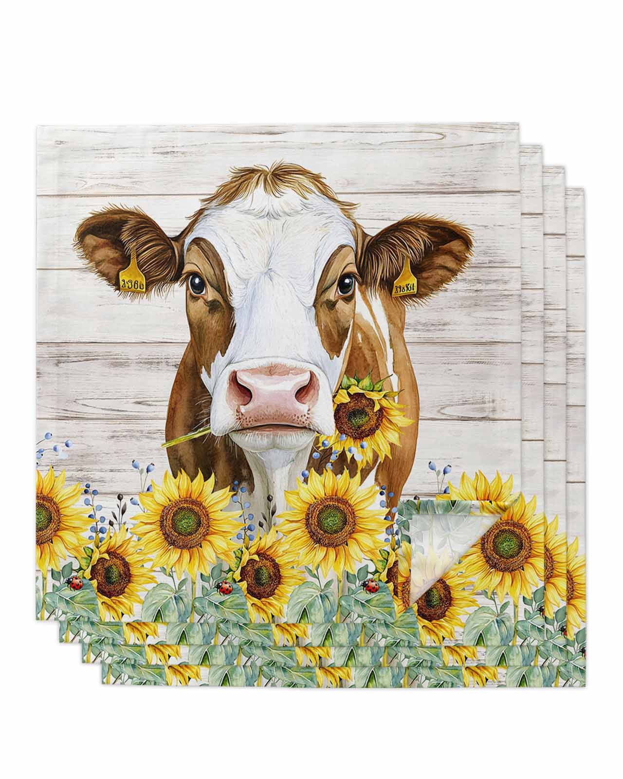 Farmhouse Cow Cloth Napkins Set of 4 Reusable Dinner Napkins, Vintage ...