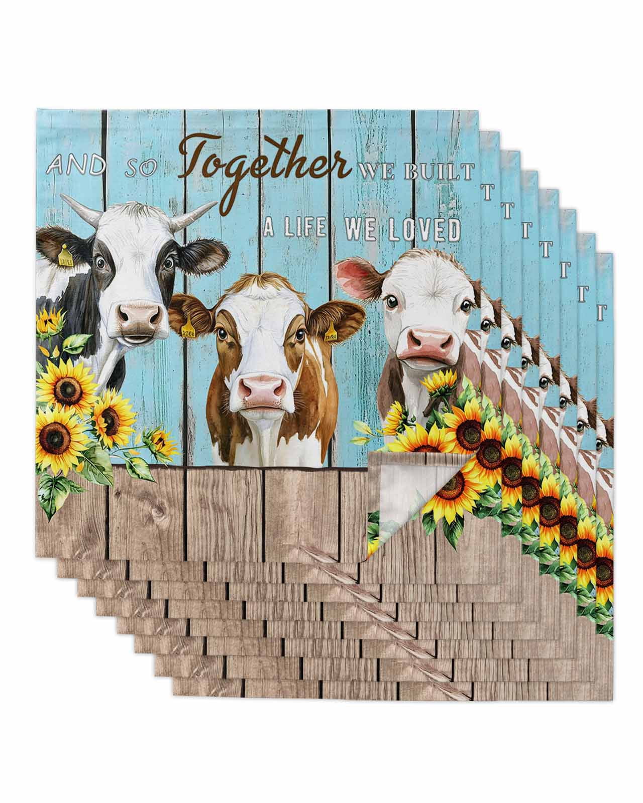 Farmhouse Cow Cloth Napkins Set of 8 Reusable Dinner Napkins, Cabin ...