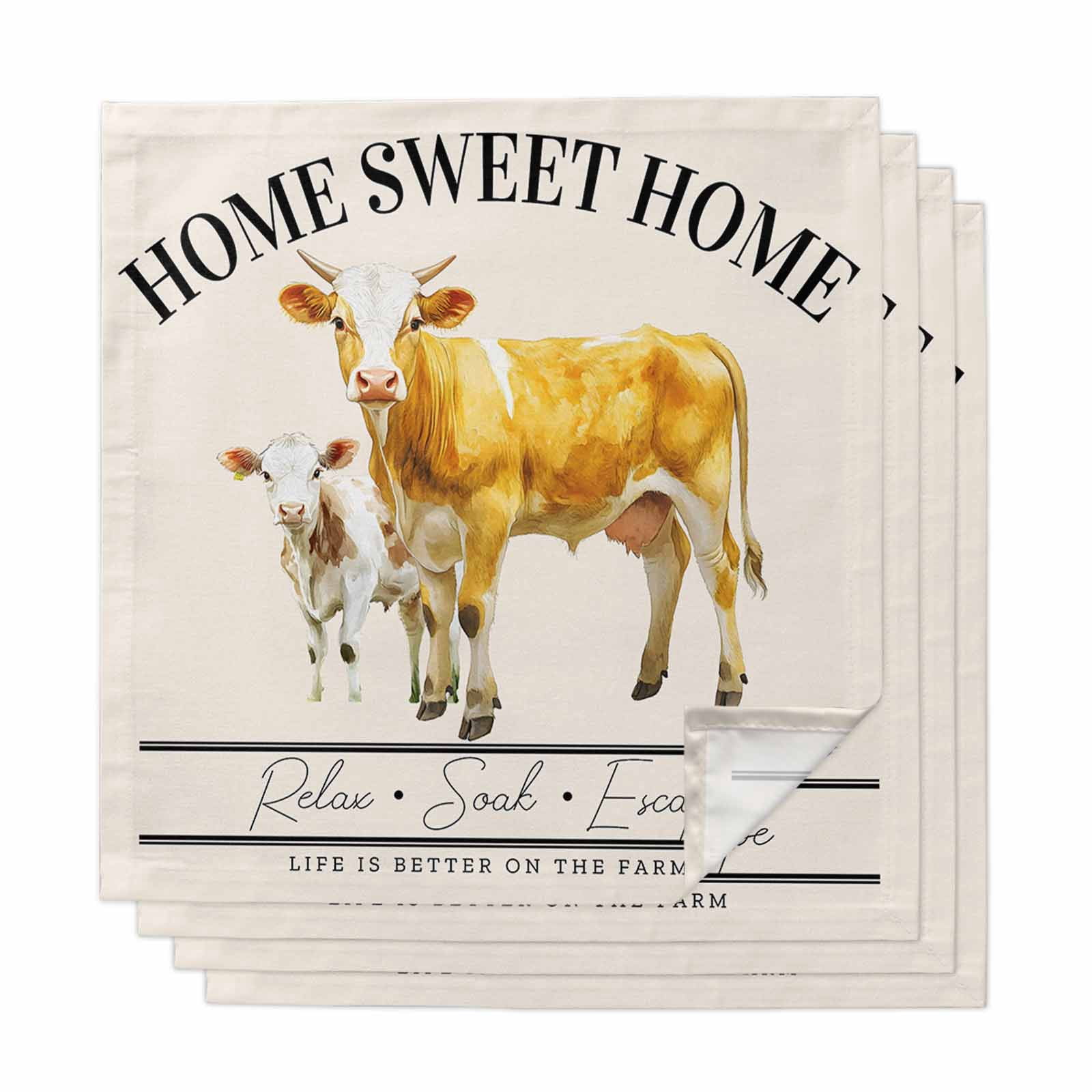 Farmhouse Cow Cloth Napkins, Vintage Animal Life Better Abstract Text ...