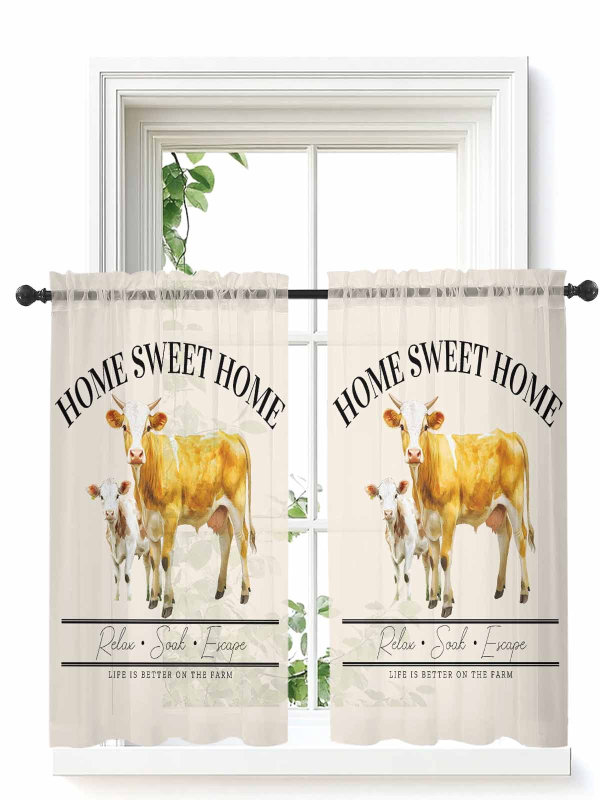 Farmhouse Cow Curtains 45 Inch Length,Sheer Curtains for Bedroom Living ...
