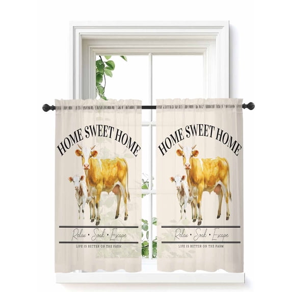 Farmhouse Cow Curtains 45 Inch Length,Sheer Curtains for Bedroom Living ...