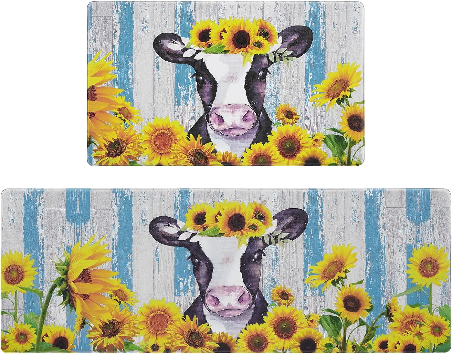 Farmhouse Cow Kitchen Mats for Floor 2 Piece, Sunflower Kitchen Rugs ...