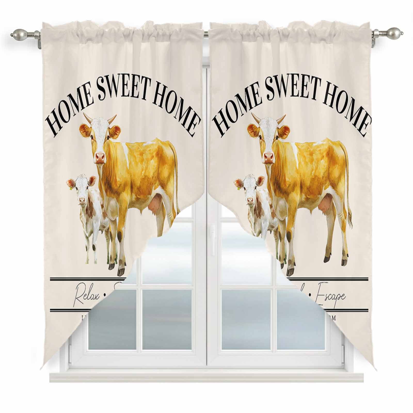 Farmhouse Cow Kitchen Window Curtains, Swag Curtains Valance for ...