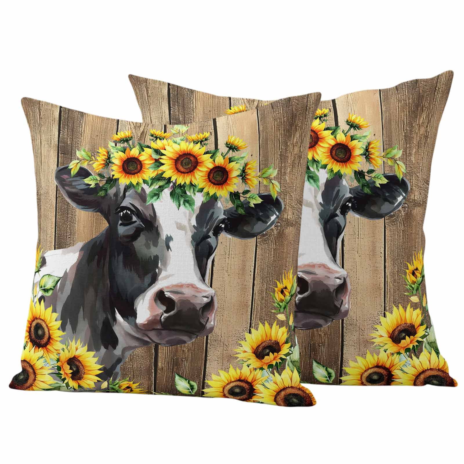 Farmhouse Cow Outdoor Waterproof Pillow Covers, Pastoral Sunflower ...