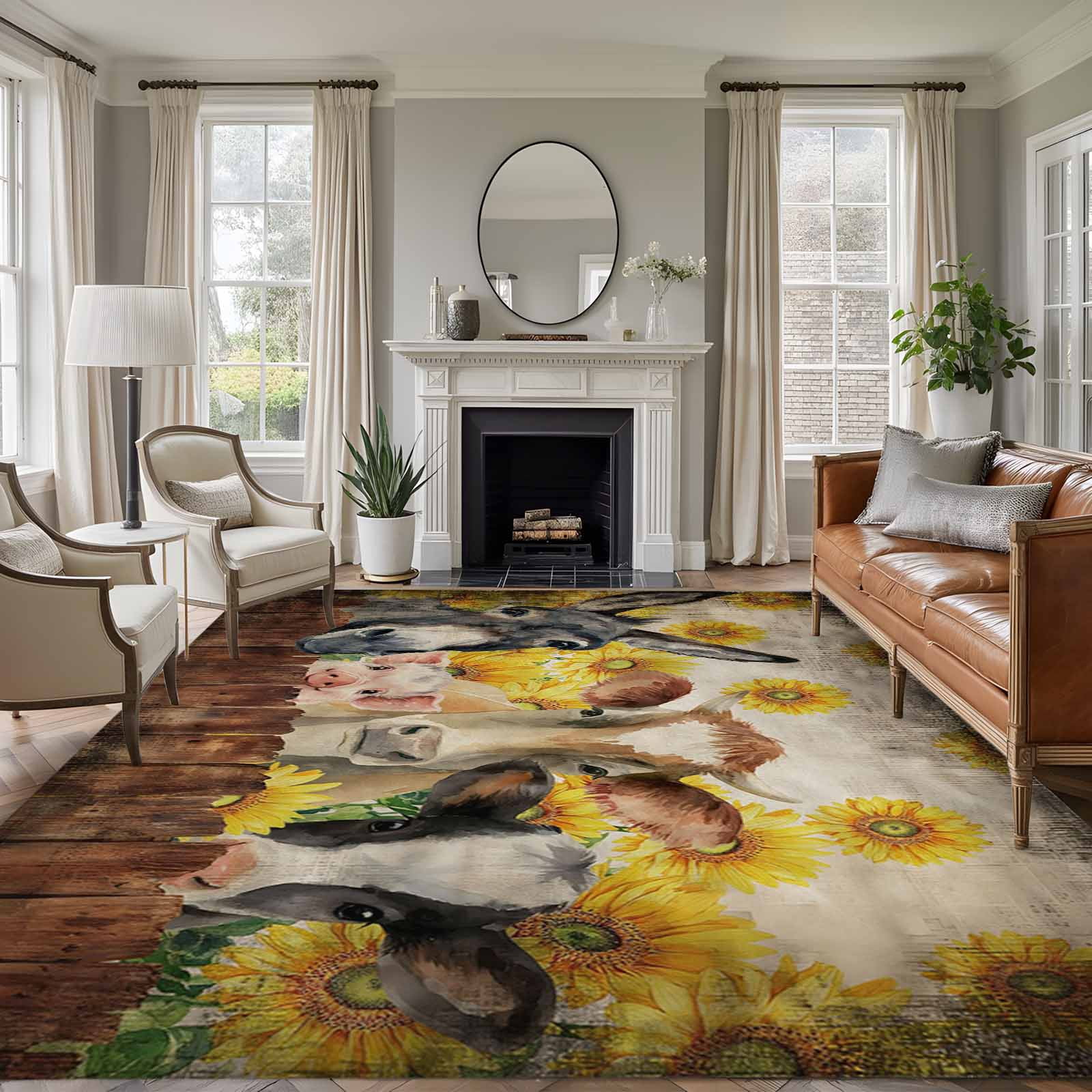 Farmhouse Cow Pig Area Rugs 5'x8', Washable Small Throw Rugs for ...