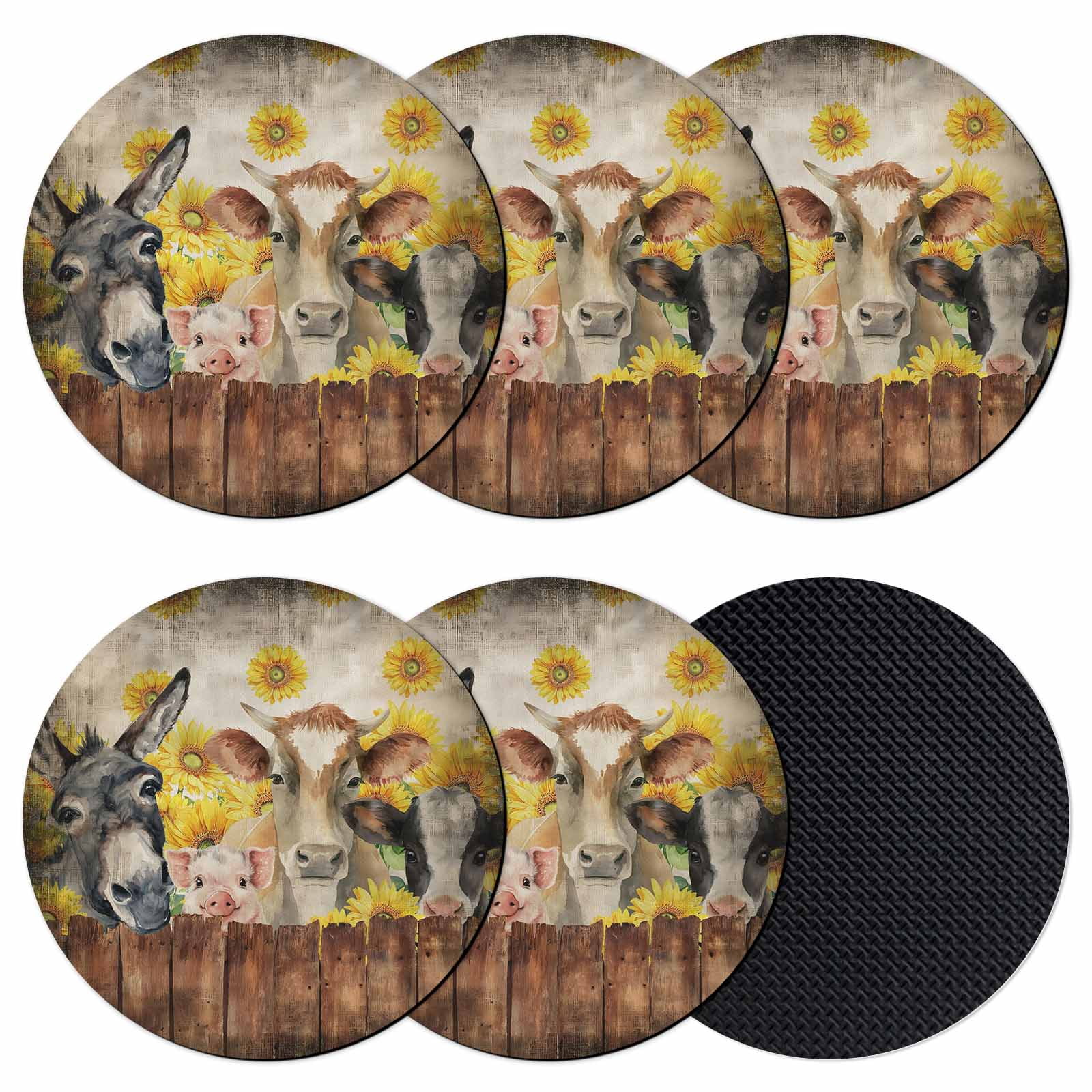 Farmhouse Cow Pig Coasters Set of 6, Absorbent Coasters for Drinks ...