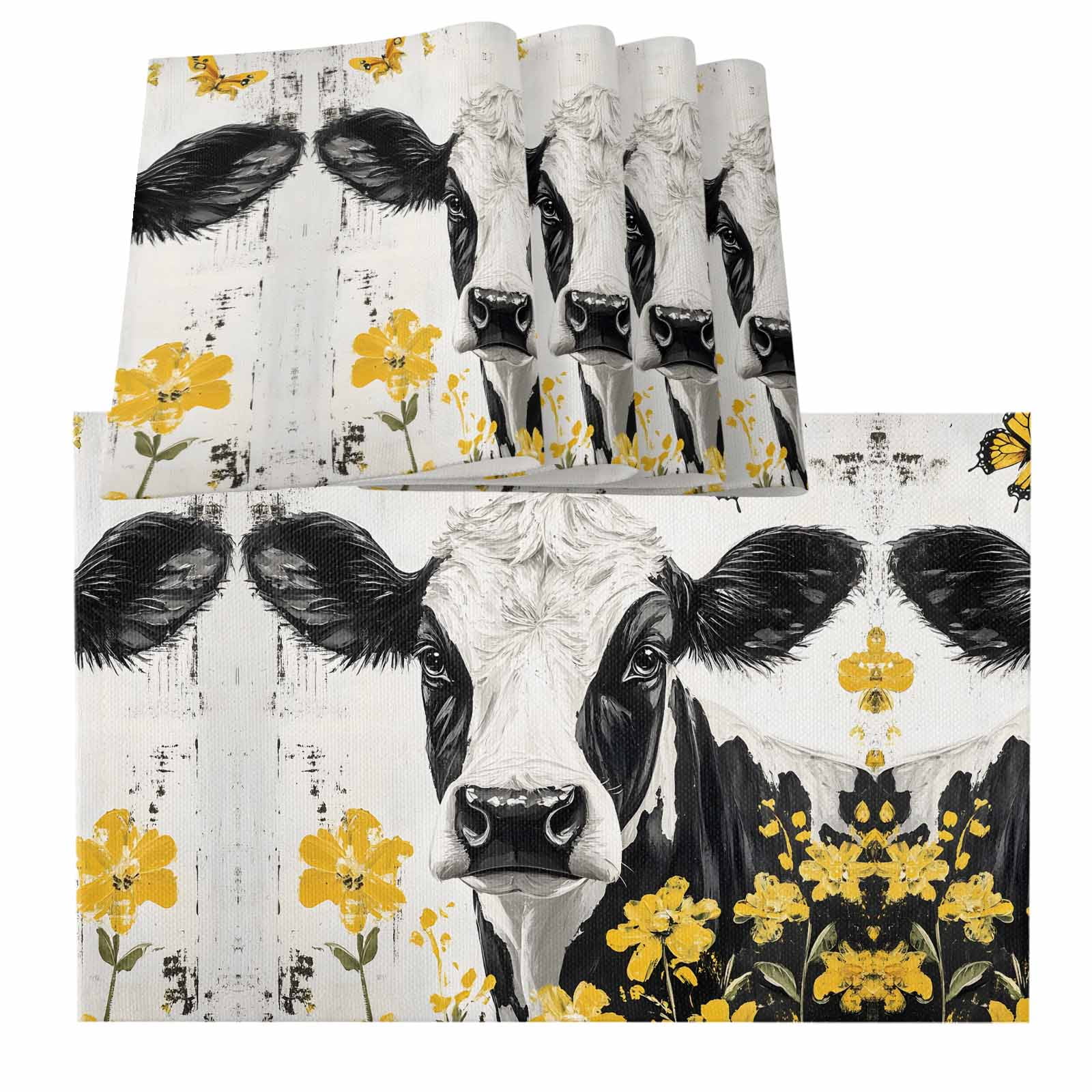 Farmhouse Cow Placemats for Dinning Table Set of 4, Spring Pastoral ...