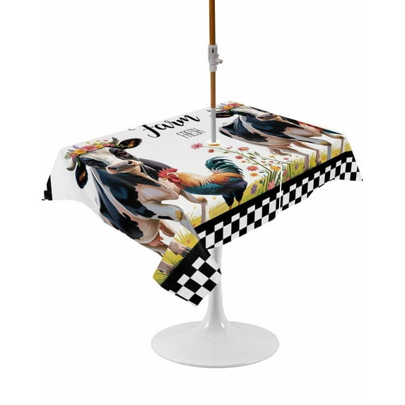 Farmhouse Cow Rooster Rectangle Outdoor Tablecloth, Waterproof Table ...