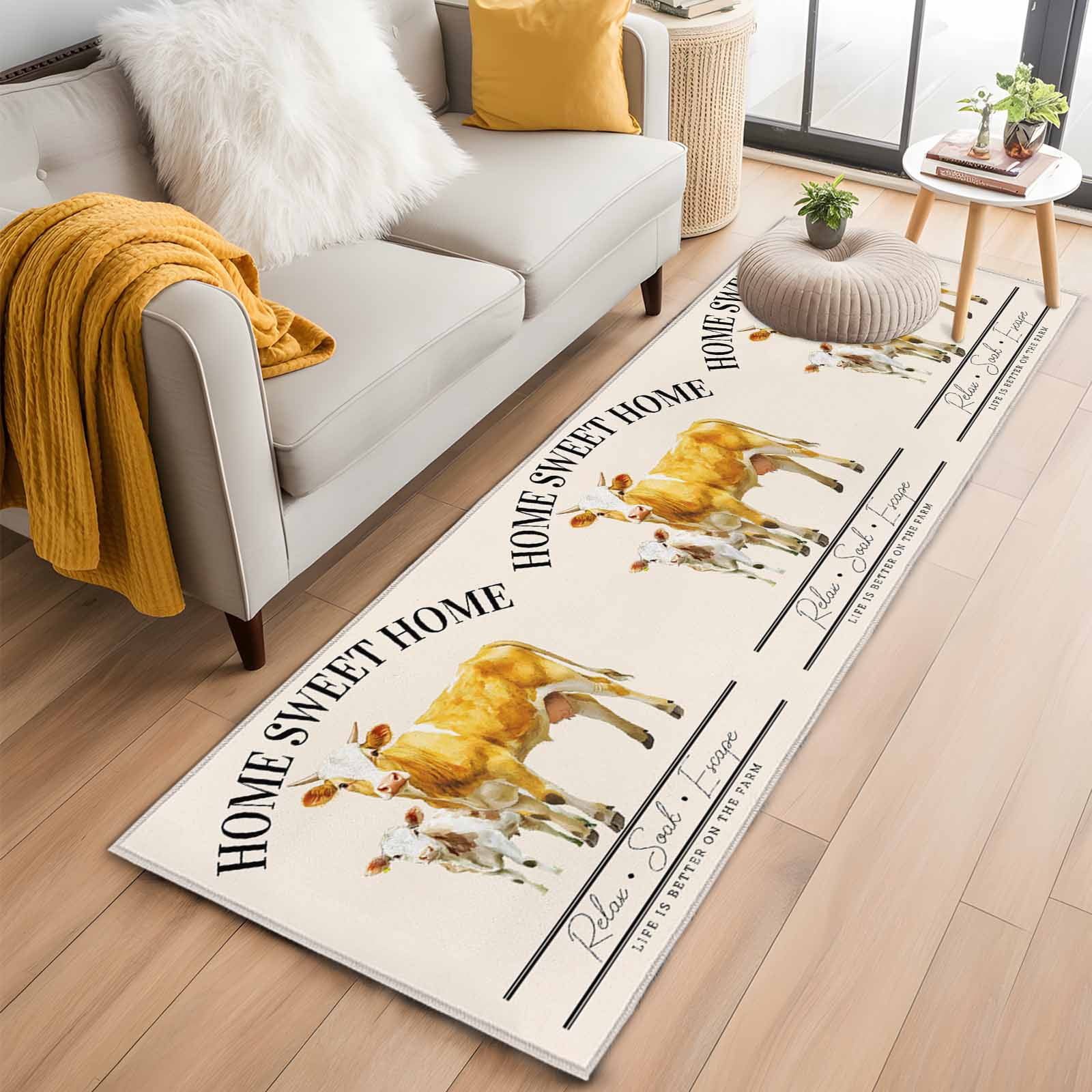 Farmhouse Cow Runner Rug 2x6 FT,Non Slip Hallway Rugs,Vintage Animal ...