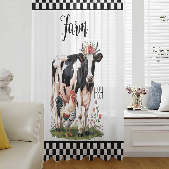Farmhouse Cow Semi Sheer Curtains Drapes for Living Room,Bedroom,French ...