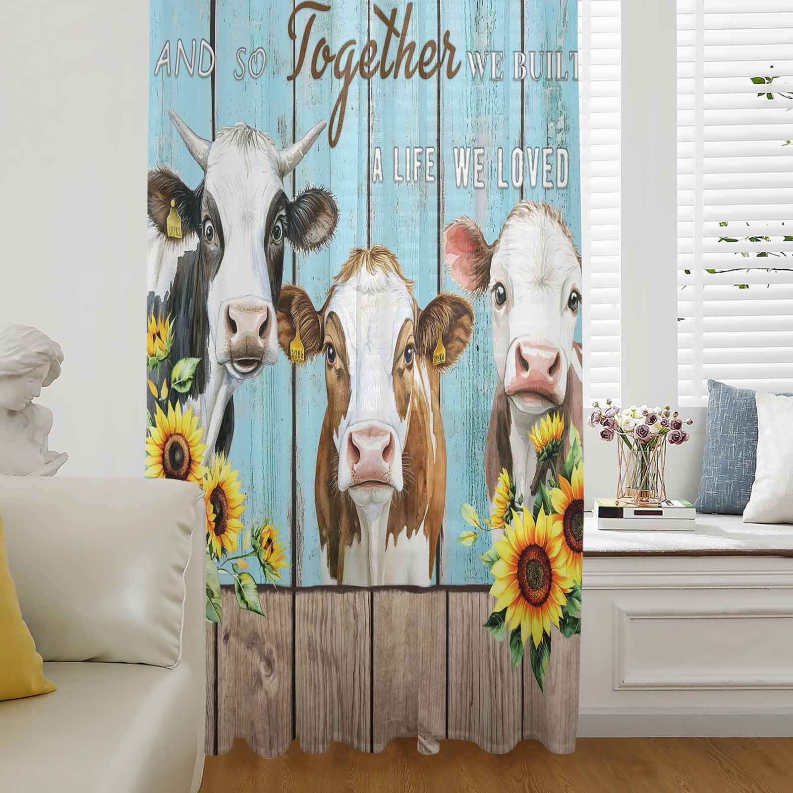 Farmhouse Cow Semi Sheer Curtains Drapes for Living Room,Bedroom,French ...
