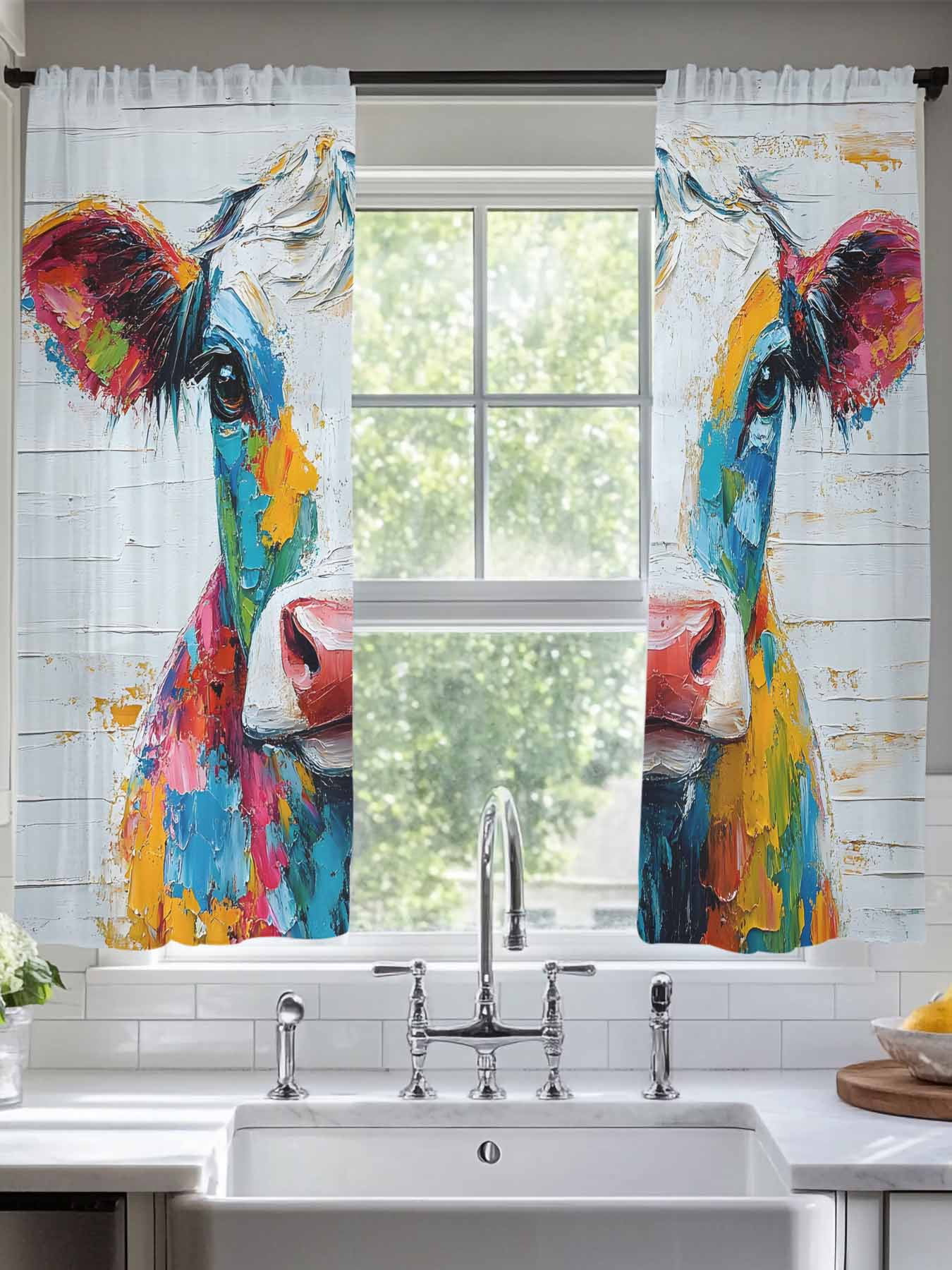 Farmhouse Cow Sheer Curtains for Living Room Bedroom Vintage Oil ...
