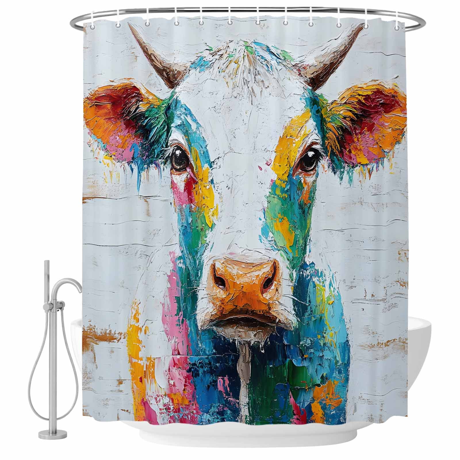 Farmhouse Cow Shower Curtain Set - 48" x 72" Washable Bathtub Curtain ...