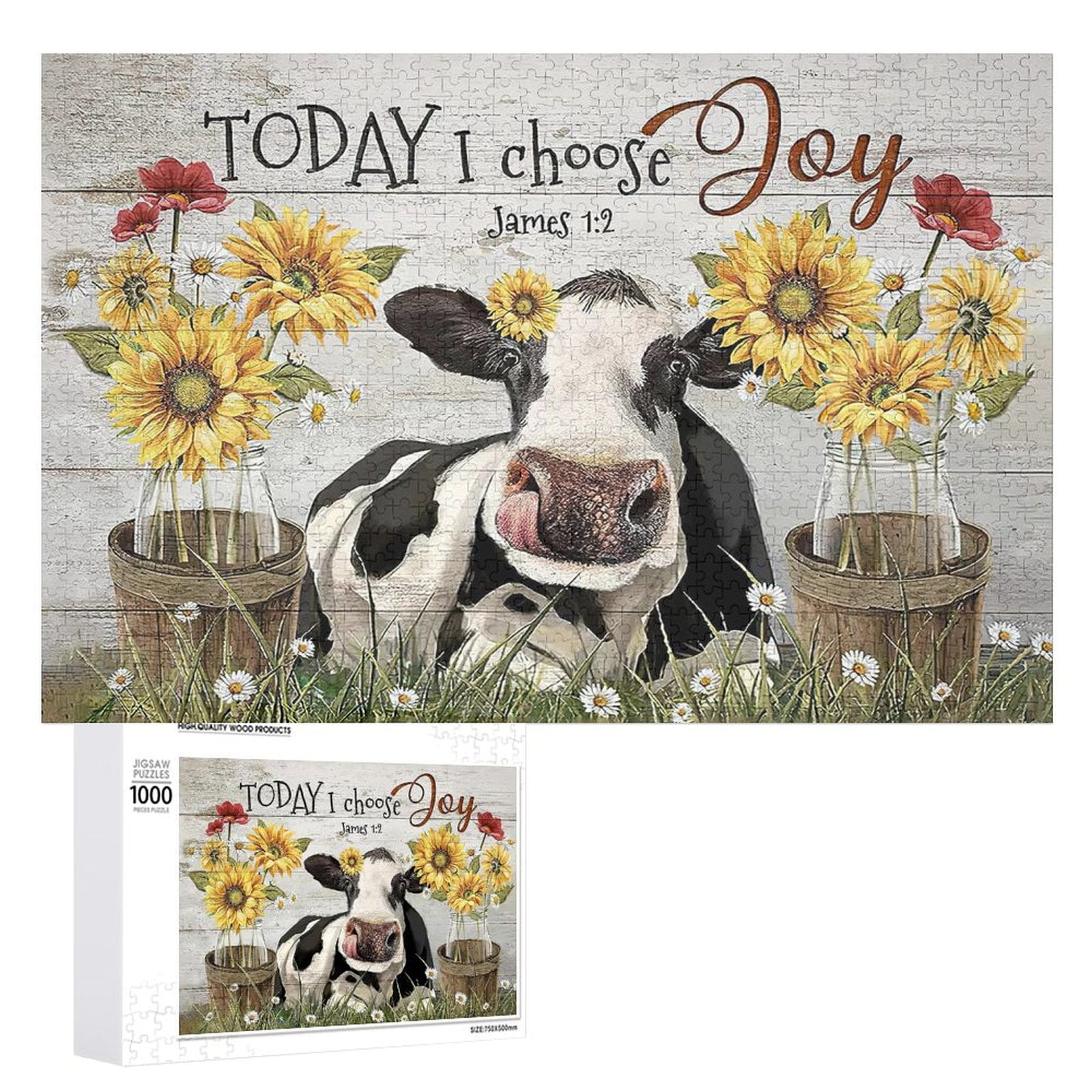 Farmhouse Cow Sunflower Daisy 1000 Piece Jigsaw Puzzles for Adults ...