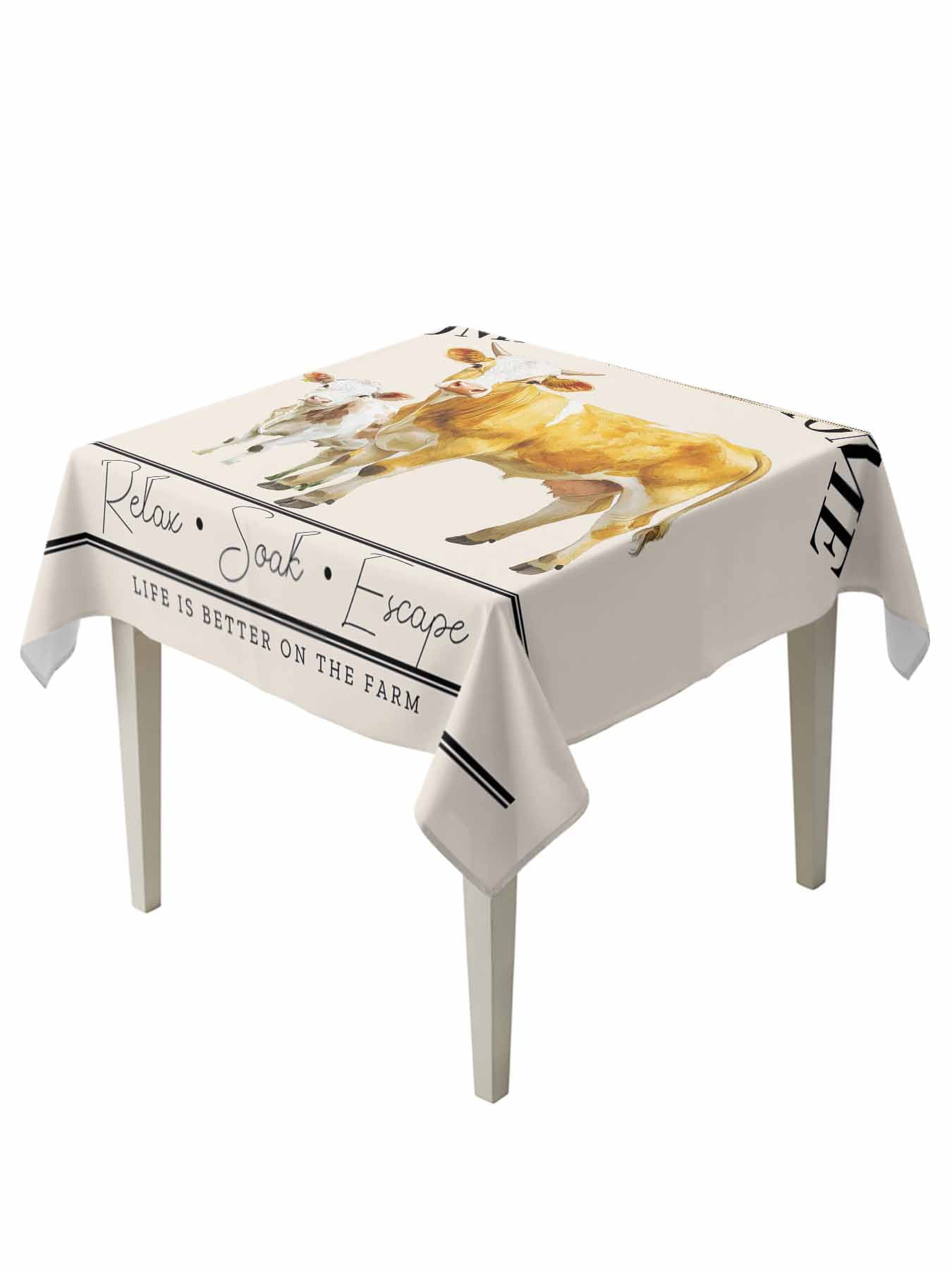 Farmhouse Cow Table Cloth, Vintage Animal Life Better Abstract Text ...