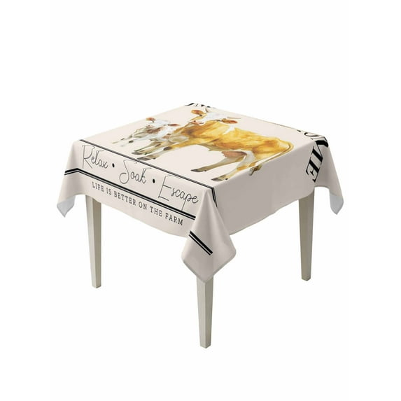 Farmhouse Cow Table Cloth, Vintage Animal Life Better Abstract Text ...