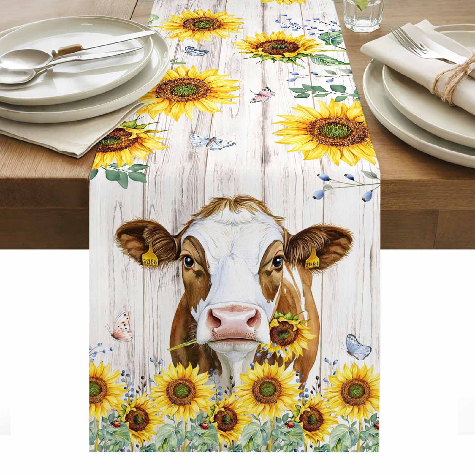 Farmhouse Cow Table Runner - 120 Inch Long, Kitchen Dining Table Runner ...