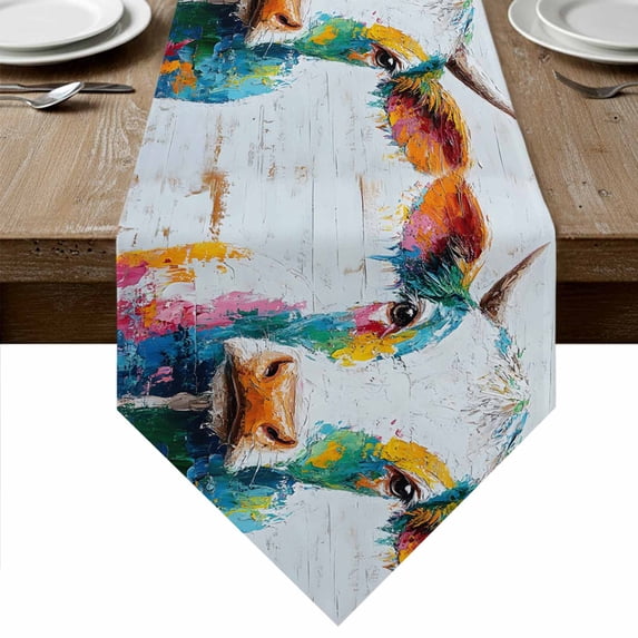 Farmhouse Cow Table Runner Linen Burlap Table Runner 120 Inches Long ...