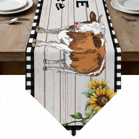 Farmhouse Cow Table Runner Linen Burlap Table Runner 72 Inches Long ...