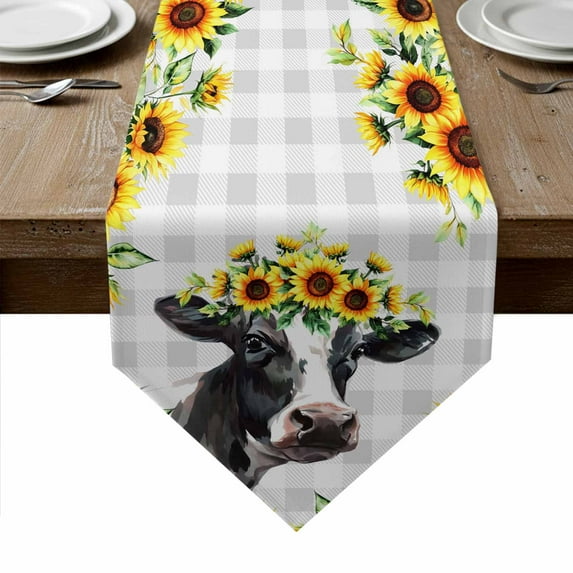 Farmhouse Cow Table Runner Linen Burlap Table Runner 72 Inches Long ...